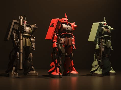 Zaku Ii Zaku Ii S Char Custom And Zaku Ii S Gundam And 1 More Drawn