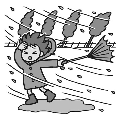 台風・暴風雨モノクロ防災の日の無料イラスト秋の季節・行事素材
