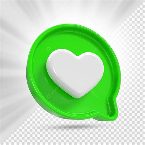 Emoji de Coração Branco e Verde Elemento 3D para Composição PSD