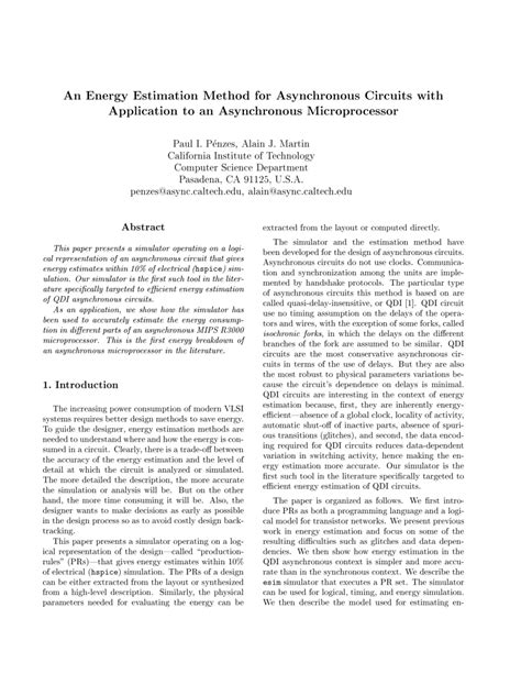 Pdf An Energy Estimation Method For Asynchronous Circuits With Application To An Asynchronous