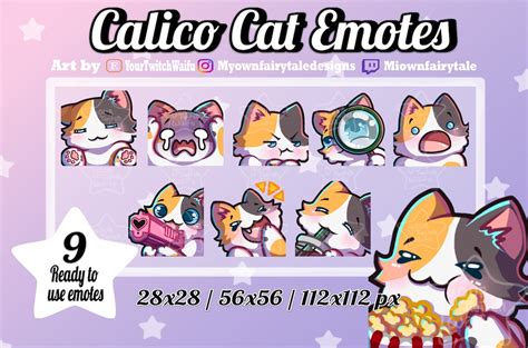 Calico Cat Emotes Twitch Discord Youtube Kawaii Chibi Cute