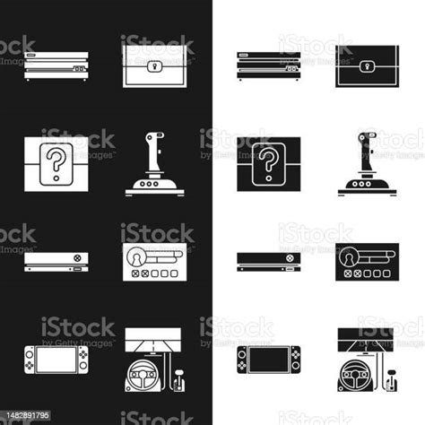 아케이드 기계 미스터리 랜덤 박스 비디오 게임 콘솔 상자 계정 생성 화면 레이싱 시뮬레이터 조종석 및 휴대용 비디오 아이콘용 조이스틱을 설정합니다 벡터 Brand Name