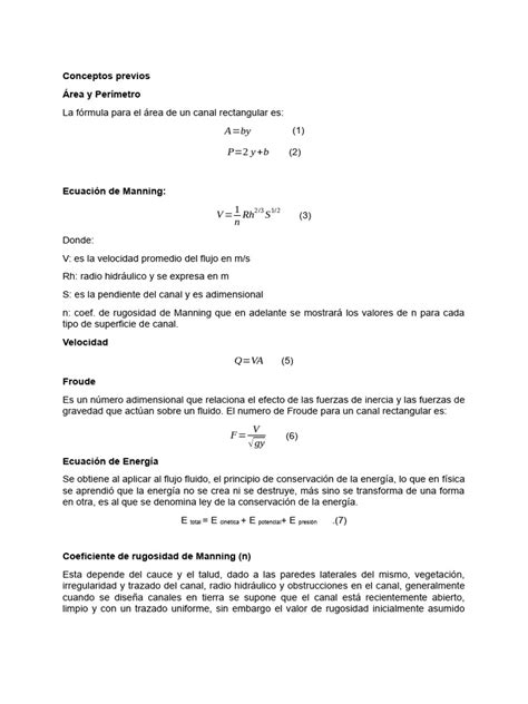 Flujo En Canal Abierto Pdf Canal Mecánica