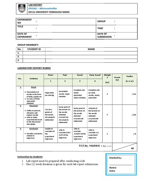 Lab Report Cover Pdf Experiment Science