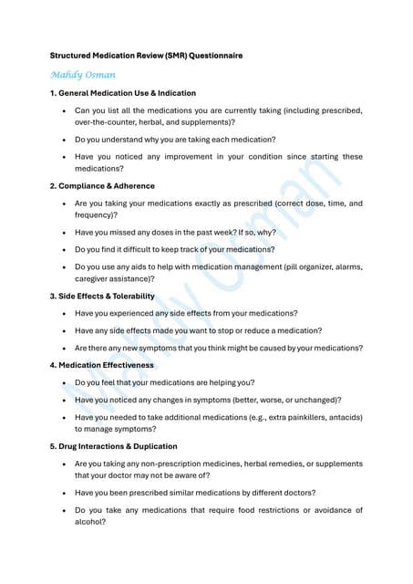 Structured Medication Review Smr Questionnaire Pdf