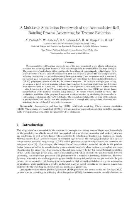 Pdf A Multiscale Simulation Framework Of The Accumulative Roll Bonding Process Accounting For
