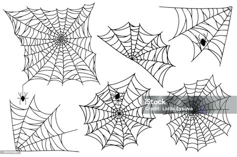흰색 배경에 격리 된 거미 줄을 설정합니다 거미와 으스스한 할로윈 거미줄 개체 그룹에 대한 스톡 벡터 아트 및 기타 이미지 개체 그룹 거미 거미류 Istock