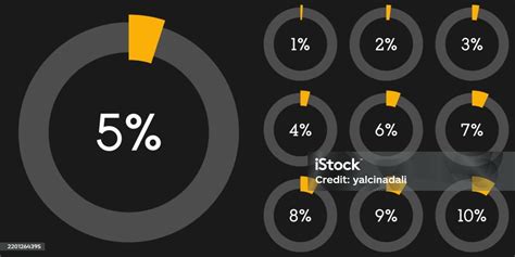 원 퍼센트 파이 차트 다이어그램 인포 그래픽 템플릿 1에서 10 숫자까지 검은 배경 벡터 그림에 원 백분율 다이어그램 집합입니다 개념에 대한 스톡 벡터 아트 및 기타 이미지