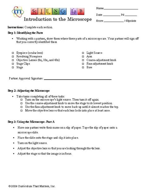 Lab Introduction To The Microscope By Curriculum That Matters Tpt