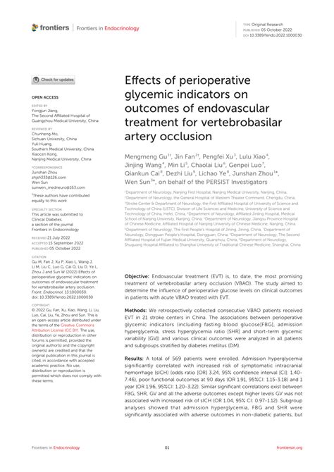 Pdf Effects Of Perioperative Glycemic Indicators On Outcomes Of