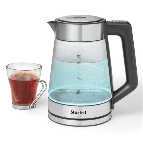 Starfrit Glass Kettle 1 7l Variable Temperature 5 Preset Settings Borosilicate Glass Electric