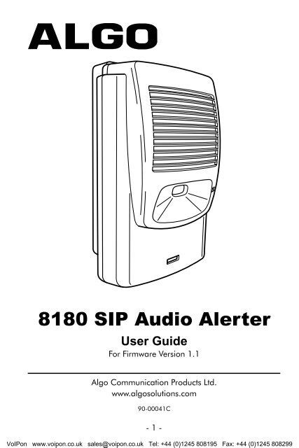 Algo 8180 SIP Audio Alerter User Guide PDF