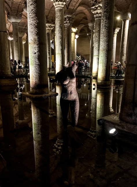 Basilica Cistern Ancient Columns And Modern Sculptures In Istanbul