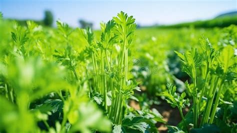 Close Up Of Celery Plantation Leaf Vegetable In The Vegetable Garden View From Above