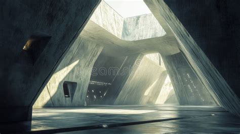 Abstract Concrete Structure Sunlight Illuminates Interior Space Stock Illustration