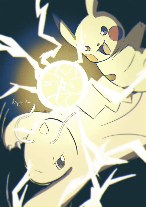 Pikachu And Dragonite Pokemon Drawn By Napopo Danbooru