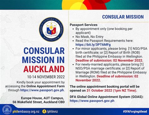 Consular Services For Filipinos In Auckland 10 To 14 November 2022 Philippine Embassy Of