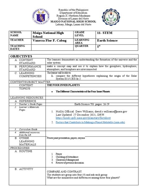 Dlp Observation 1 Pdf Sun Planets