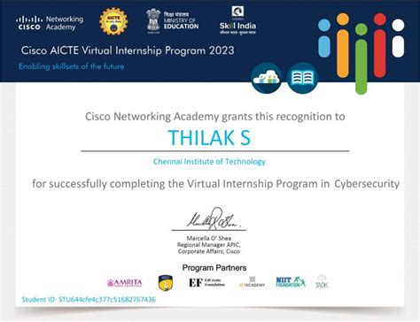 Cybersecurity Cisco Internship Certification Thilak S