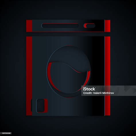 검은 색 배경에 격리 된 종이 절단 와셔 아이콘 세탁기 아이콘 옷 세탁기 세탁기 가전 기호입니다 종이 아트 스타일 벡터 3차원 형태에 대한 스톡 벡터 아트 및 기타 이미지