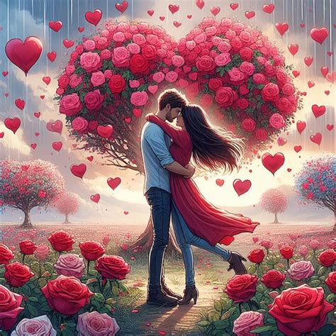 Premium Vector A Man And Woman Are Kissing Under A Giant Heart Shaped Tree