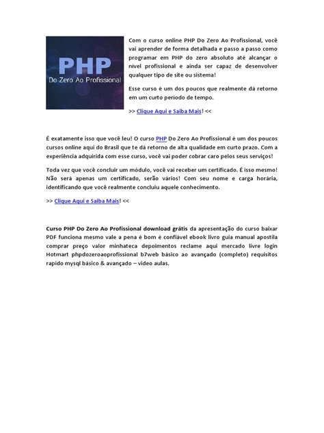 Curso Php Do Zero Ao Profissional Download Gratis Pdf