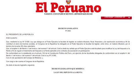 DECRETO LEGISLATIVO N º 1541 D L QUE MODIFICA LA LEY DEL IMPUESTO A