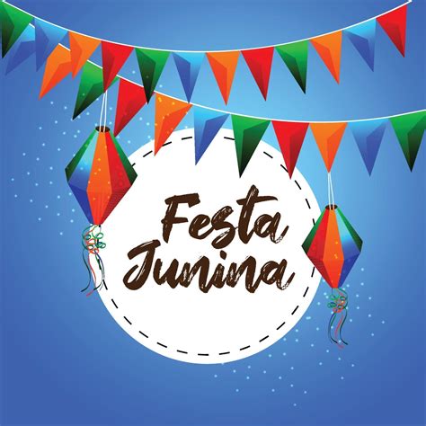 ilustração de festa junina bandeira de festa colorida e lanterna de papel no fundo criativo