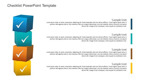 D Stacked Cube Checklist In Vibrant Colors Powerpoint Template