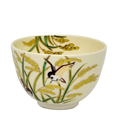 【楽天市場】ポイント3倍以上（楽天カード利用） 茶道具 抹茶茶碗（まっちゃちゃわん） 茶碗 仁清 稲穂に雀 加藤 永真：お茶・茶道具・抹茶