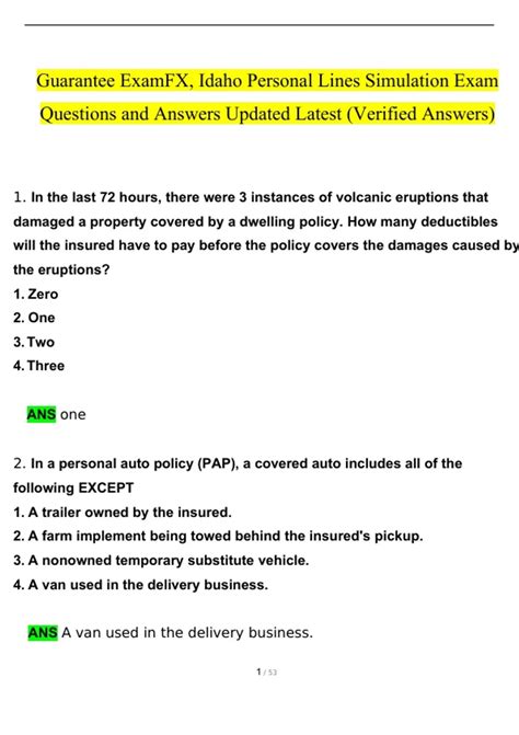 Guarantee ExamFX Idaho Personal Lines Simulation Exam Questions And