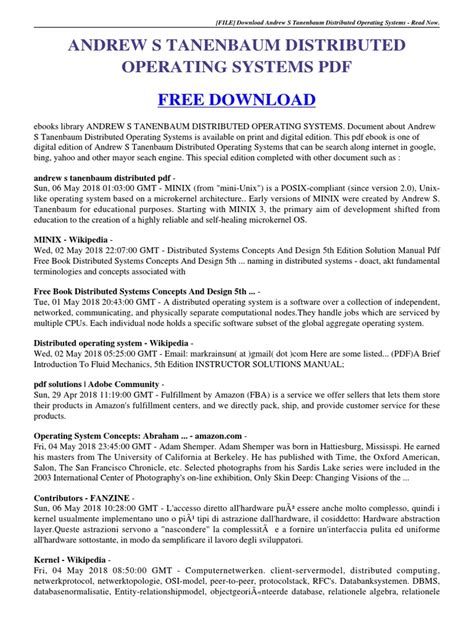 Andrew S Tanenbaum Distributed Operating Systems Pdf Pdf Operating System Technology Andrew S Tanenbaum Distributed Operating Systems Pdf Pdf Operating System Technology