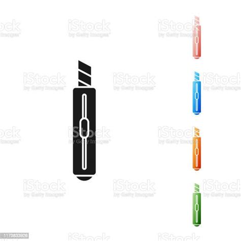 黑色文具刀圖示隔離在白色背景上辦公用紙切割機設置圖示豐富多彩向量插圖向量圖形及更多一片圖片 一片 切斷 商務 Istock