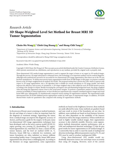 Pdf 3d Shape Weighted Level Set Method For Breast Mri 3d Tumor