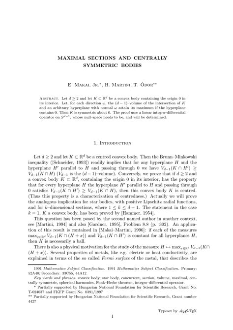 Pdf Maximal Sections And Centrally Symmetric Bodies