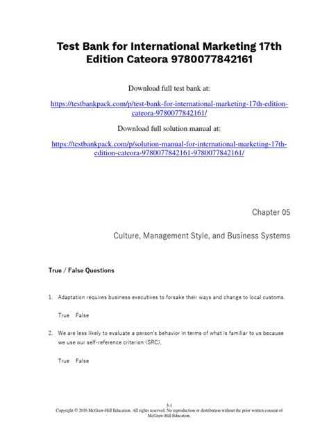 International Marketing 17th Edition Cateora Test Bank 1 Pdf