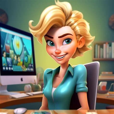 A Computer Screen With A Woman Sitting In Front Of A Computer Premium