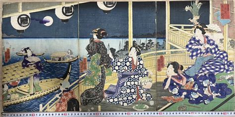 【やや傷や汚れあり】【真作】江戸期 本物浮世絵木版画 歌川国貞「吾妻源氏辰秋月」美人絵 源氏絵 大判 錦絵 三枚続き 保存良いの落札情報詳細