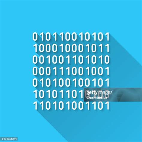 Binary Code Icon On Blue Background Flat Design With Long Shadow High