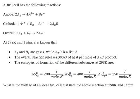 Solved A Fuel Cell Has The Following Reactions Anode Chegg