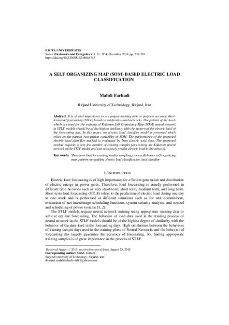 Pdf A Self Organizing Map Som Based Electric Load Classification