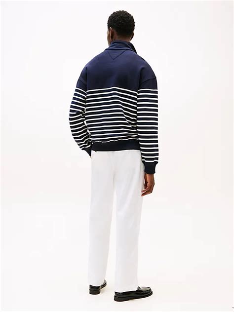 Felpa Relaxed Fit Con Righe E Mezza Zip Multicolore Tommy Hilfiger