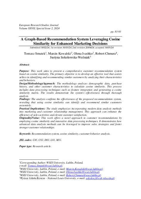 Pdf A Graph Based Recommendation System Leveraging Cosine Similarity