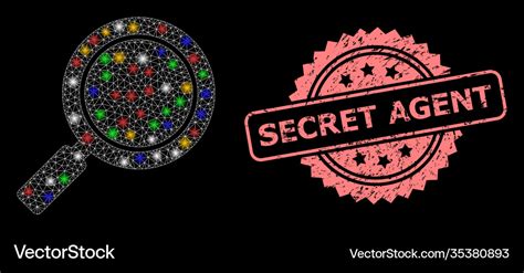 Textured Secret Agent Seal And Mesh Search Loupe Vector Image