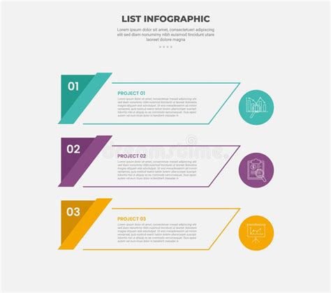 List Vertical Stacked Process Infographic Outline Style With 3 Point