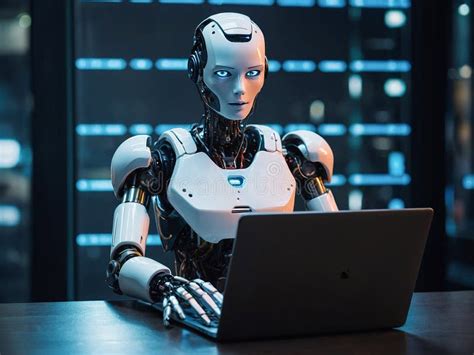 Ai Robot Using Laptop Abstract Background Technology Future Concept Generative Ai Stock