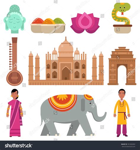 India Collection Set Traditional Symbols Country Vector De Stock