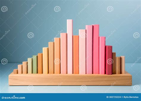 Wooden Pastel Colored Cylinder Shape Bar Charts Illustration