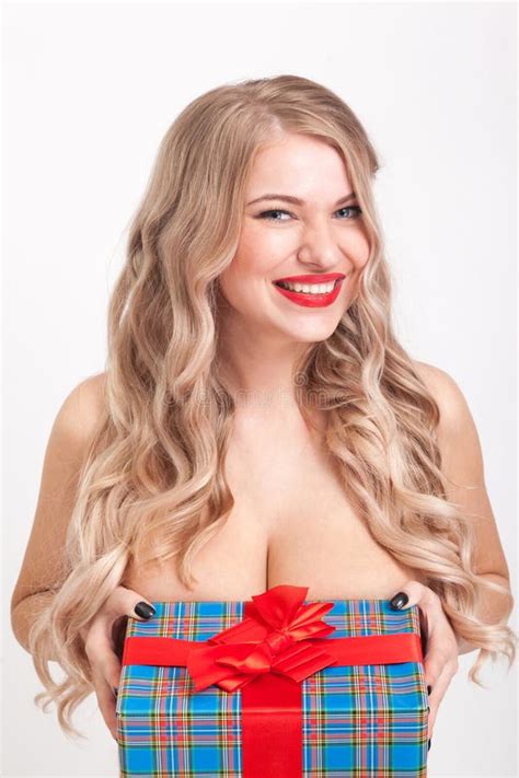 Naked To Waist Beautiful Blonde Big Breasts Standing Stock Photos