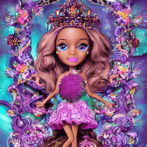 Flores Estilo Barbie De La Diosa De Piel Púrpura Oscura Renderizadas